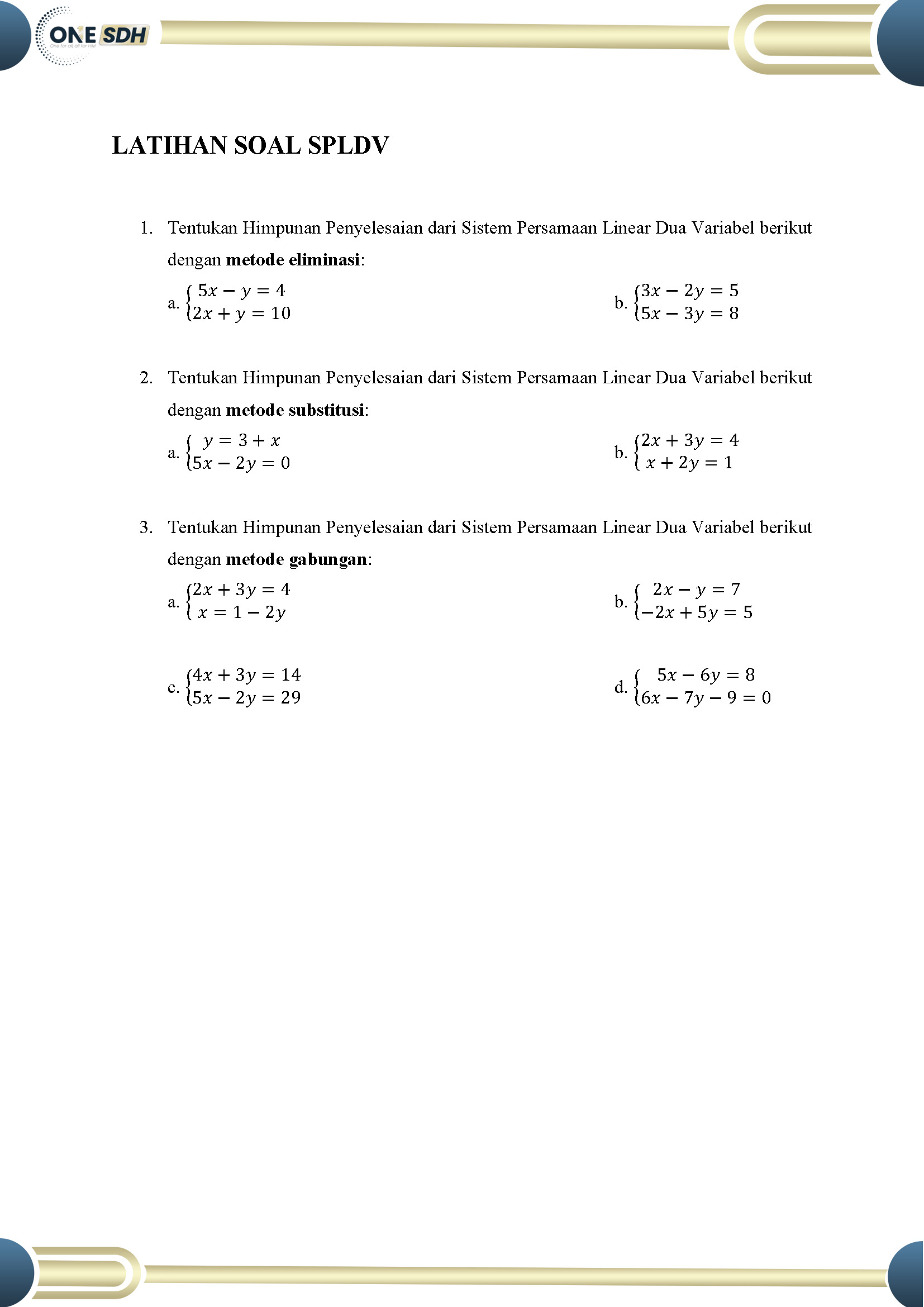 SDHLLG_10_MATH_TA24/25: Latihan Soal SPLDV | SDH